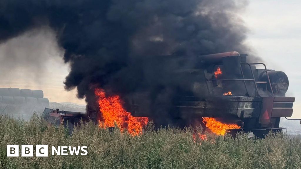Combine harvester in Shropshire engulfed in flames