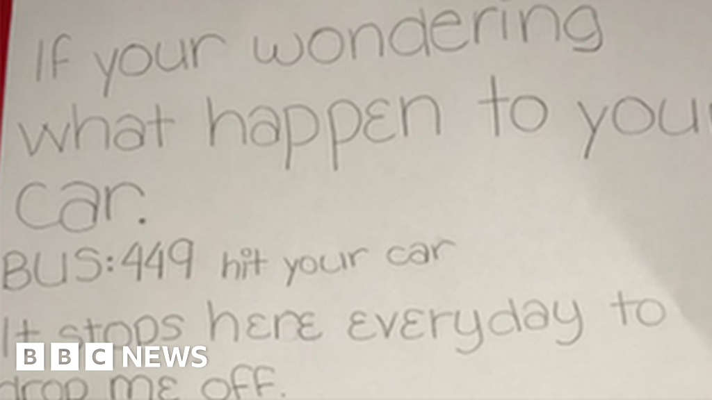 Child's note tells driver bus hit his parked car - BBC News