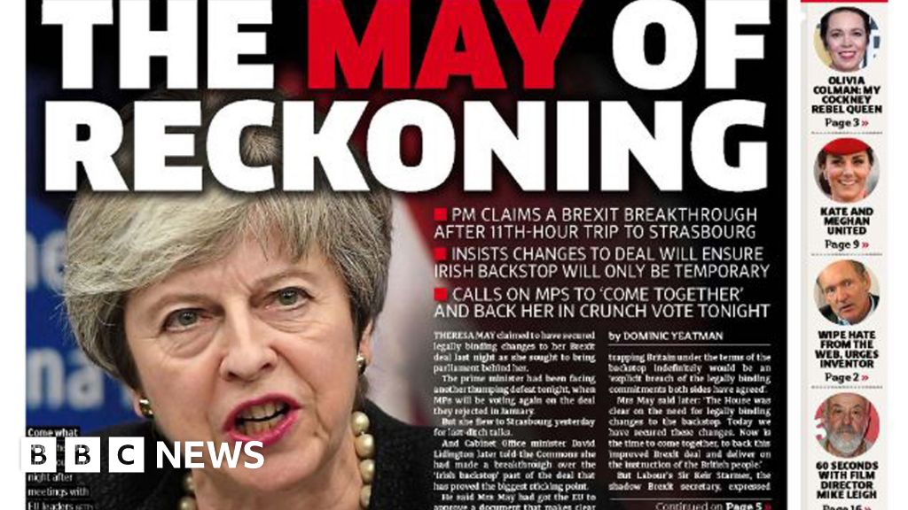 Newspaper headlines: 'May of reckoning' for PM's Brexit deal - BBC News