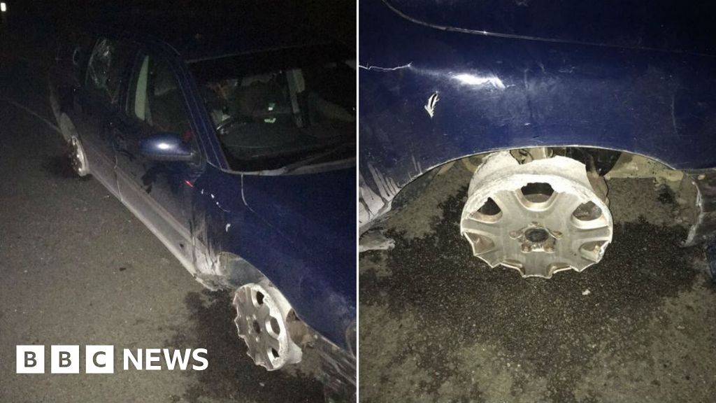 Car driven five miles on metal wheel rims and two tyres - BBC News