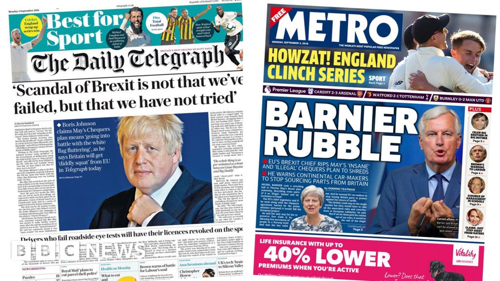 Newspaper headlines: Boris and Barnier bash May's Brexit plan - BBC News