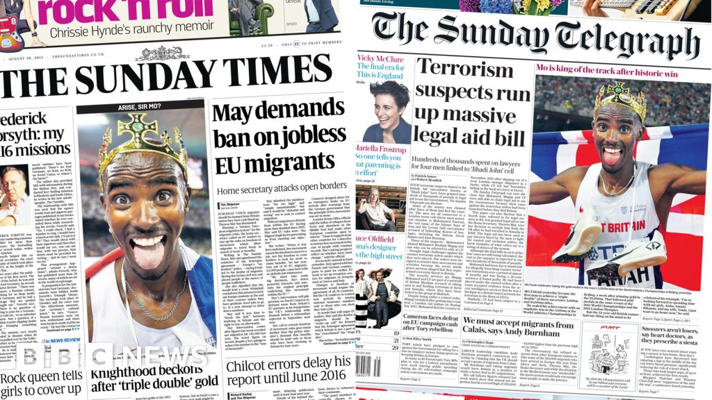 Newspaper headlines: Migrants, Mo and X Factor - BBC News