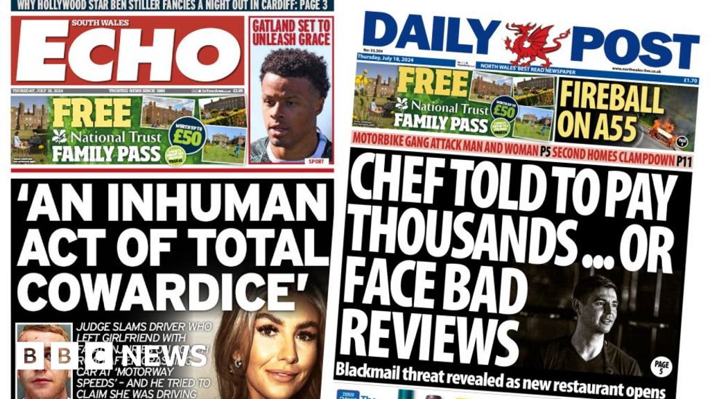 Wales' papers: 'Bad review blackmail' and 'fireball' on major road ...