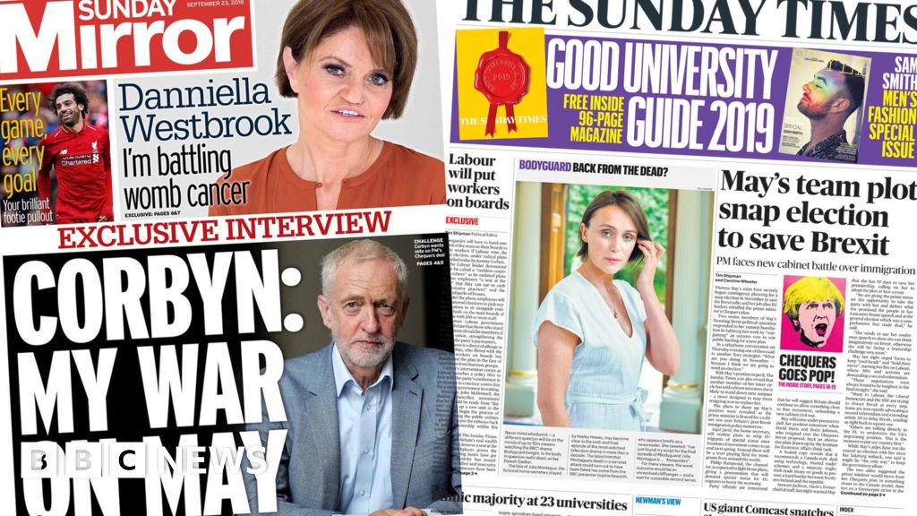 Newspaper headlines: Labour on EU vote and 'snap election plot' - BBC News
