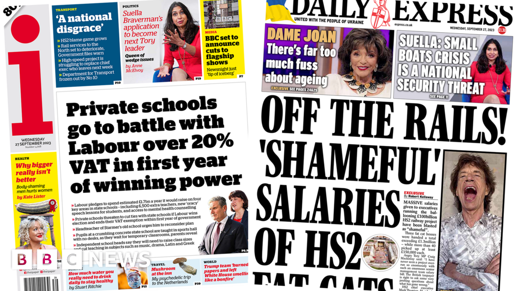 Newspaper headlines: Private schools 'go to battle' and HS2 salaries