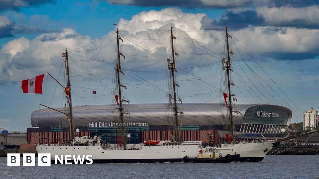 The Peruvian BAP Unión ship sails into Liverpool's Pier Head
