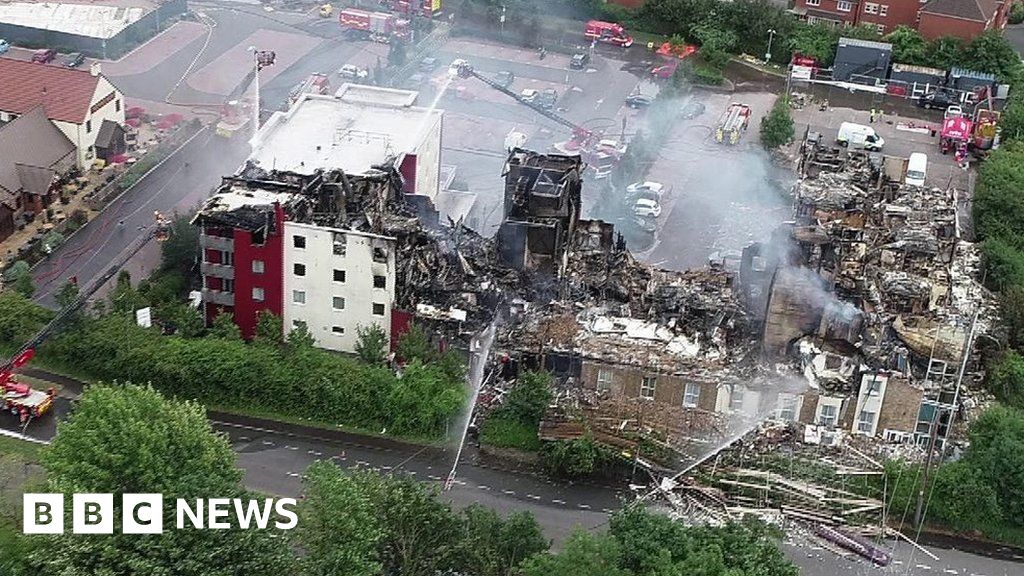 Drone shows collapsed hotel fire damage near Bristol - BBC News