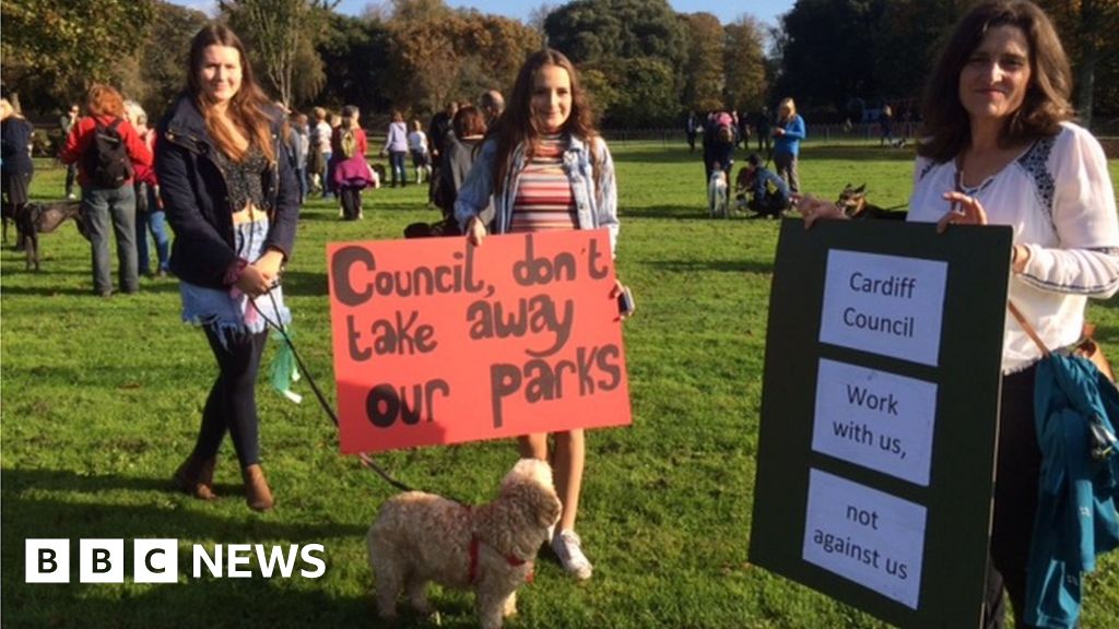 Cardiff dog owners march across city in ban protest - BBC News