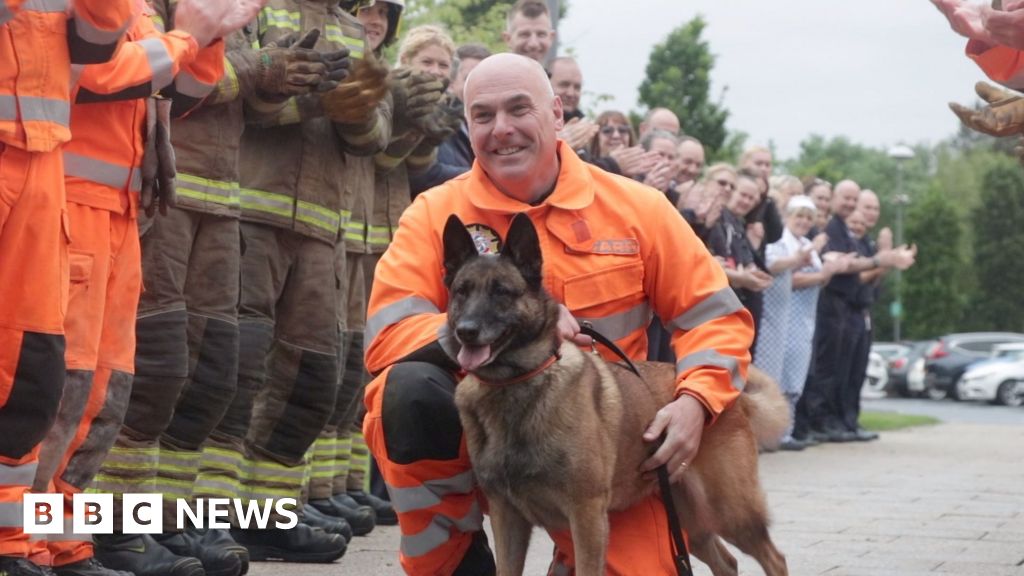 Retiring Tyne and Wear fire rescue dog receives guard of honour - BBC News