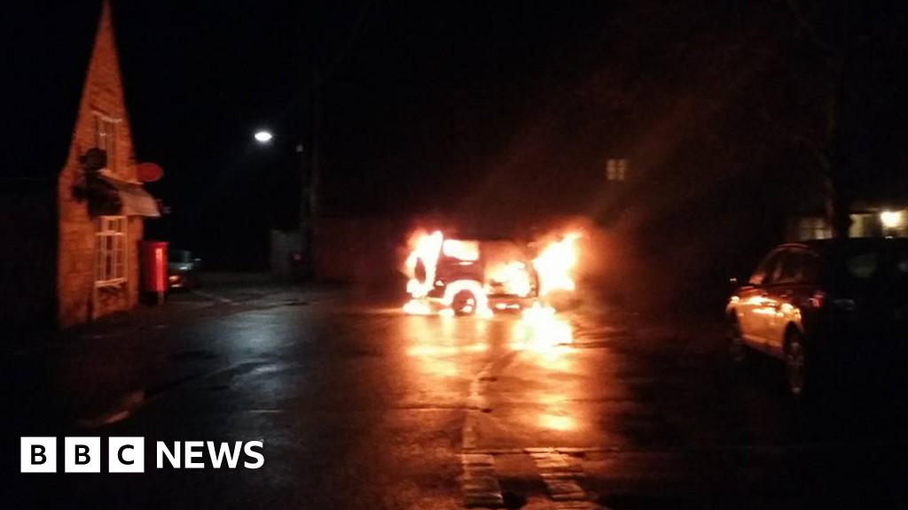 Car catches fire in botched Ryhall ram-raid - BBC News