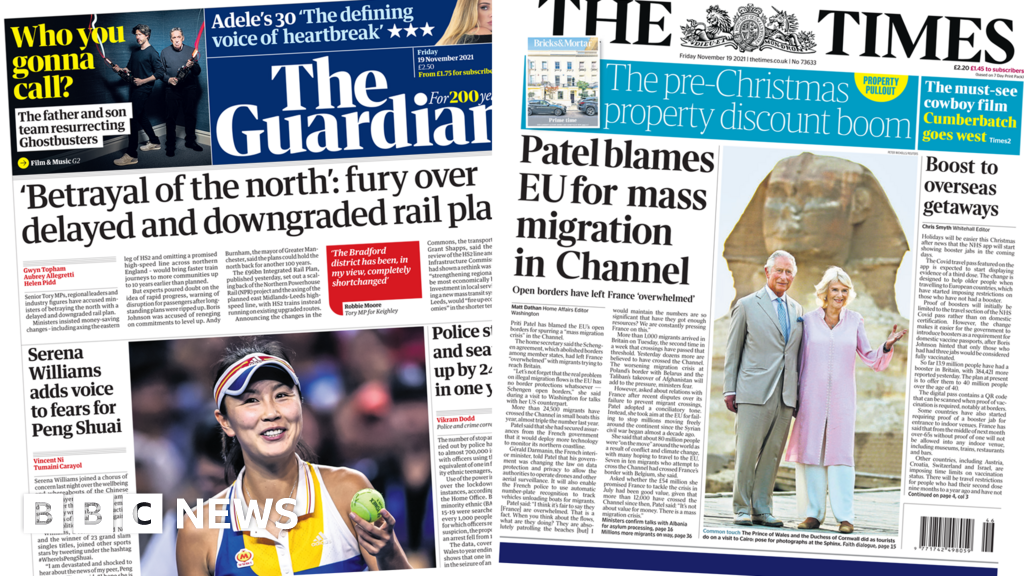 Newspaper headlines: 'North betrayed' and Patel blames EU over migrants