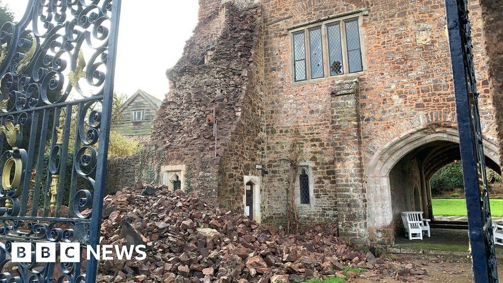 Grade I-listed Devon castle tower collapses - BBC News