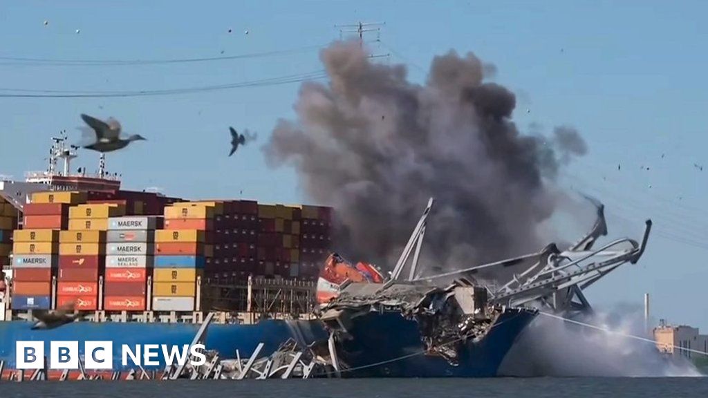 Baltimore bridge demolished with controlled explosions - BBC News