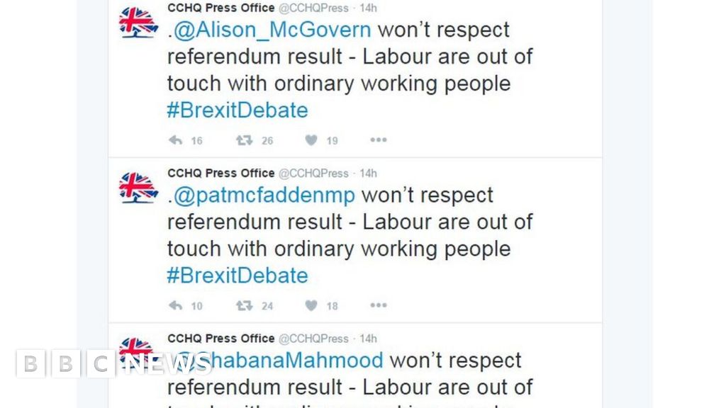 Labour complaints at Tory Brexit tweets - BBC News