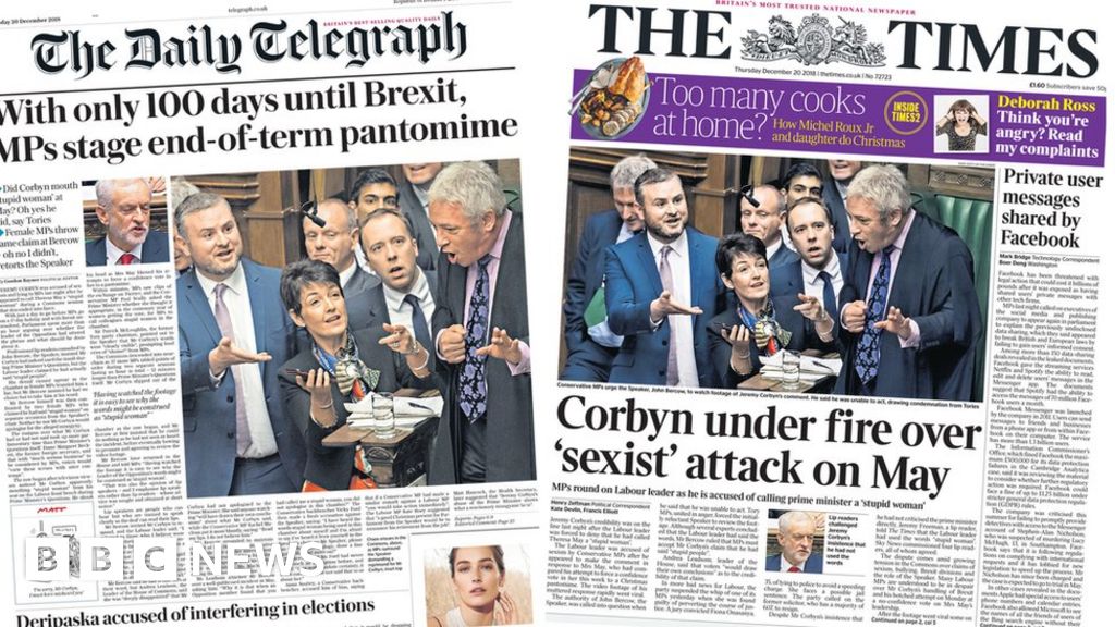 Newspaper headlines: 'Panto politics' for MPs at end of term - BBC News
