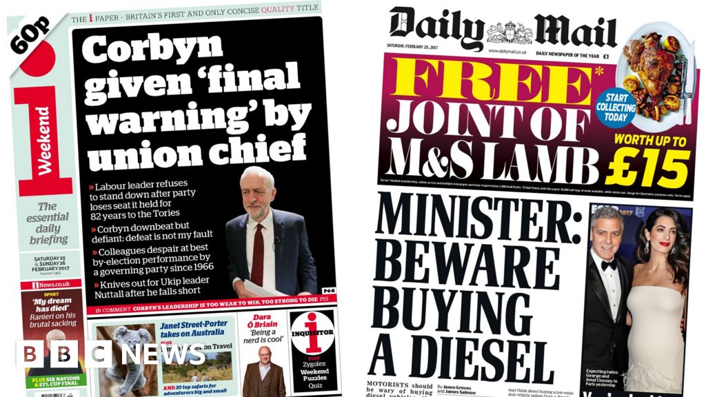 Newspaper review: By-election fall-out and diesel warnings - BBC News