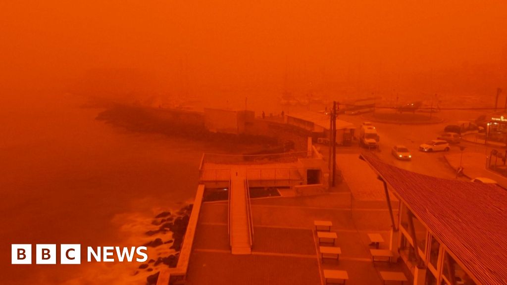 Skies turn red as Saharan dust passes over Crete - BBC News