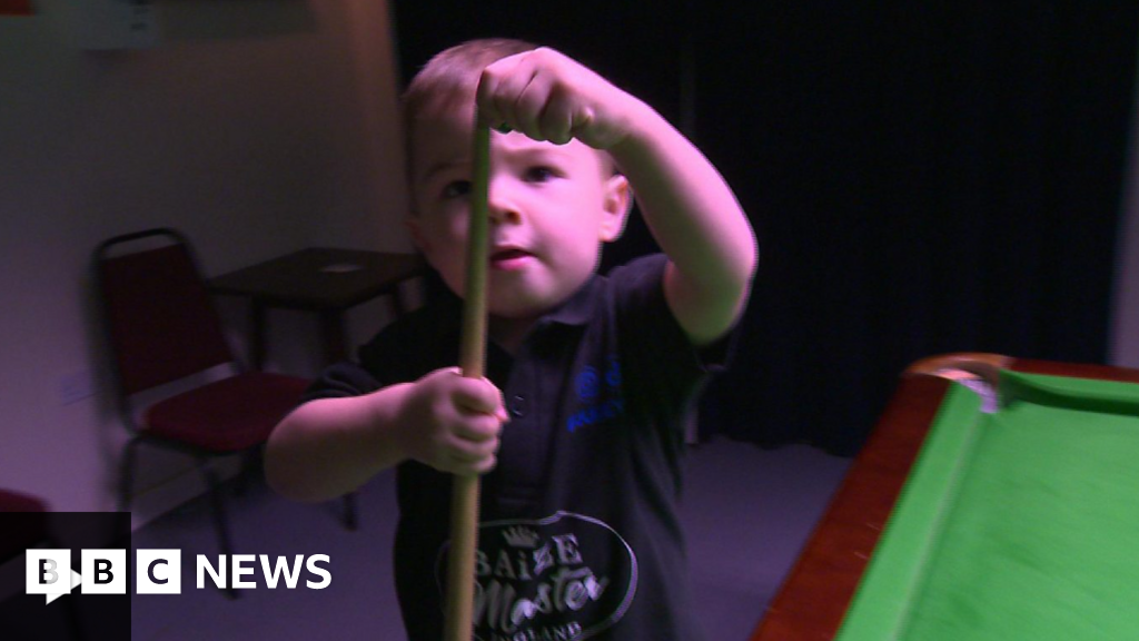 2-year-old snooker player practices shots