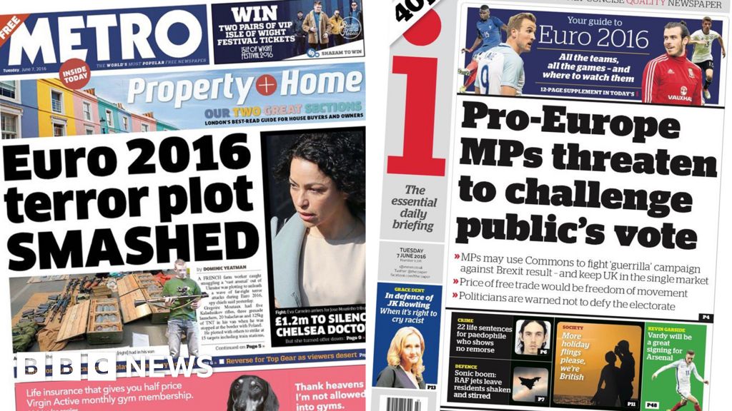 Newspaper headlines: Euro 2016 plot and MPs 'could defy EU vote' - BBC News