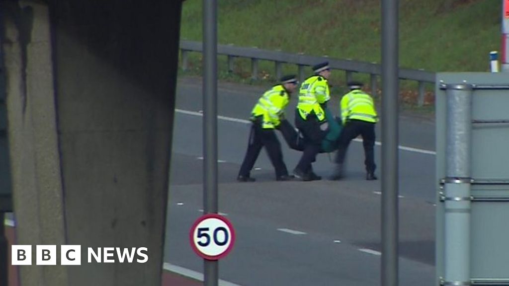Heathrow protest: Protester carried from M4 spur road - BBC News