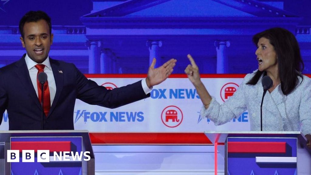 Republican debate: Candidates brawl in showdown without Trump