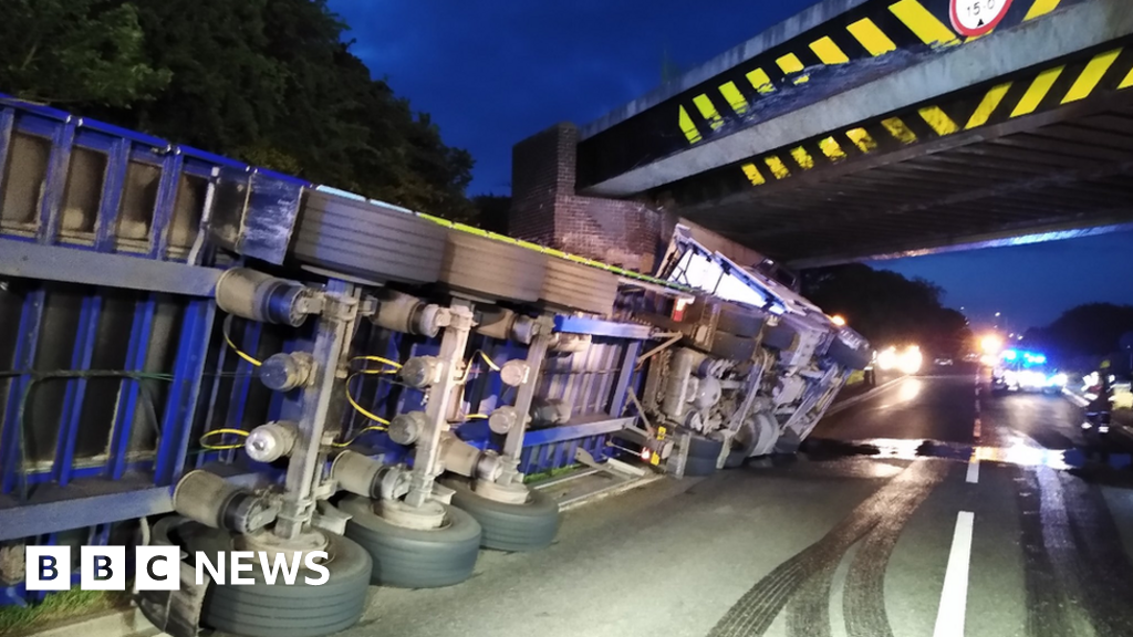 A5 reopens after lorry hits one of Britain's most bashed bridges - BBC News