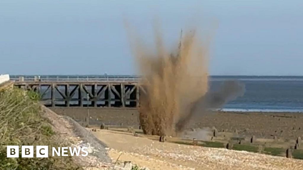 WW2 shell in Shoeburyness is detonated after being found on beach