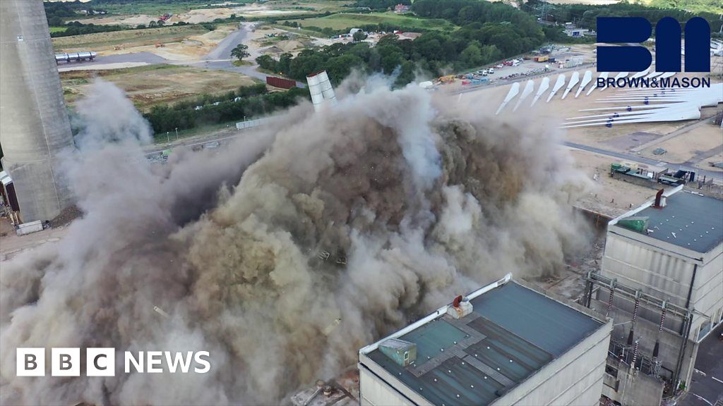 Demolition continues at Fawley Power Station site - BBC News