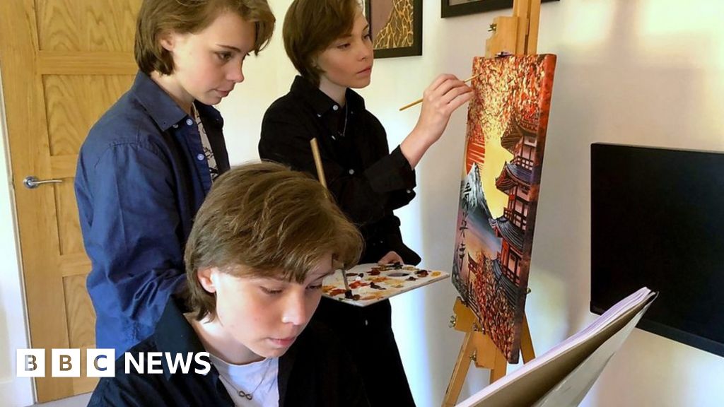 Art By Three triplets combine on pieces of artwork - BBC News