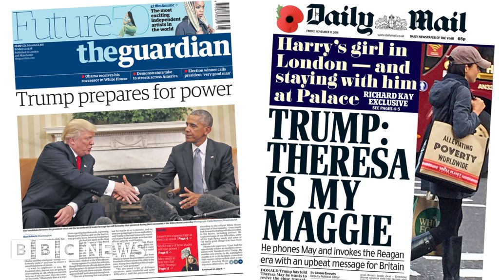 Newspaper headlines: Trump and Obama's 'awkward' meeting - BBC News