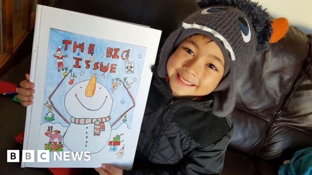 Boy's smiling snowman wins Big Issue cover competition