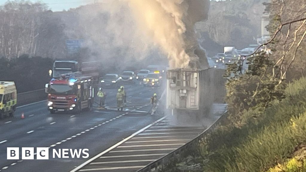 M3 closed northbound after electrical waste fire in lorry trailer - BBC ...