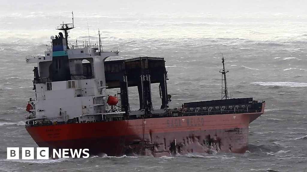 Cargo ship hits barge in Storm Angus - BBC News