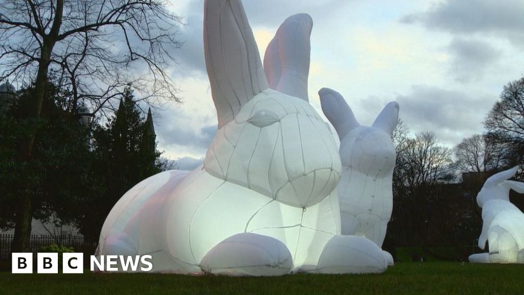 Giant glowing rabbits light Aberdeen city centre - BBC News