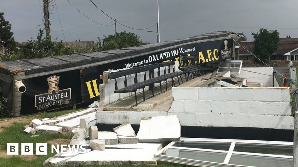 Non-league Illogan AFC stand demolished by wind in Cornwall