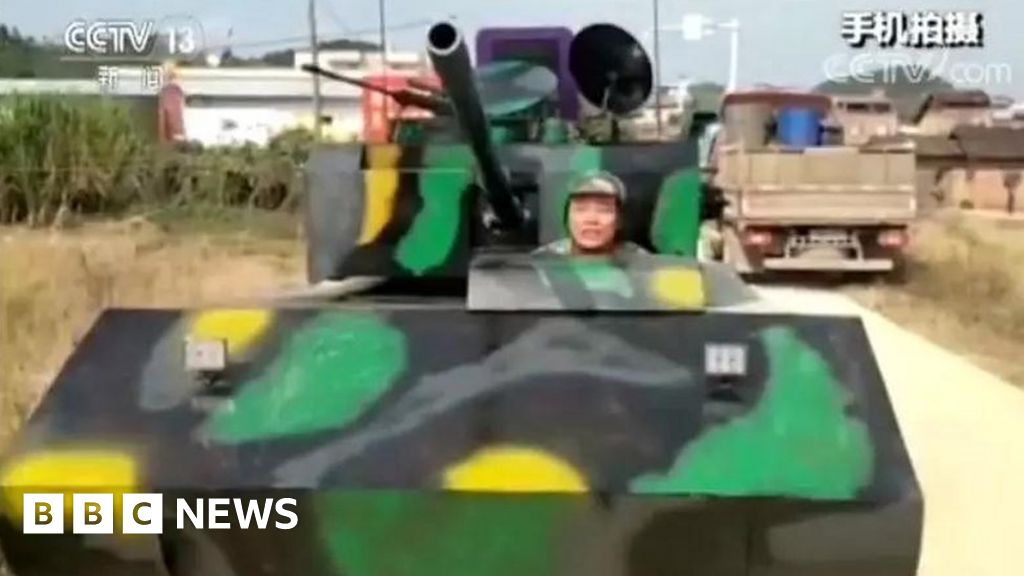 Chinese man loses licence after building his own tank - BBC News
