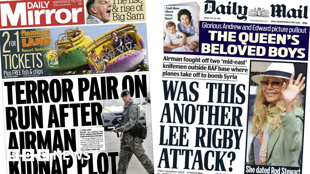 Newspaper headlines: 'Airman kidnap plot' and open borders warning ...