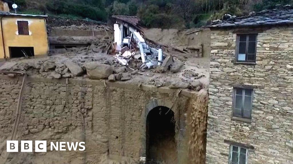 Drone footage of devastating landslides in Italy - BBC News