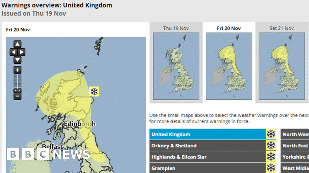 Met Office yellow warning of snow and high winds - BBC News