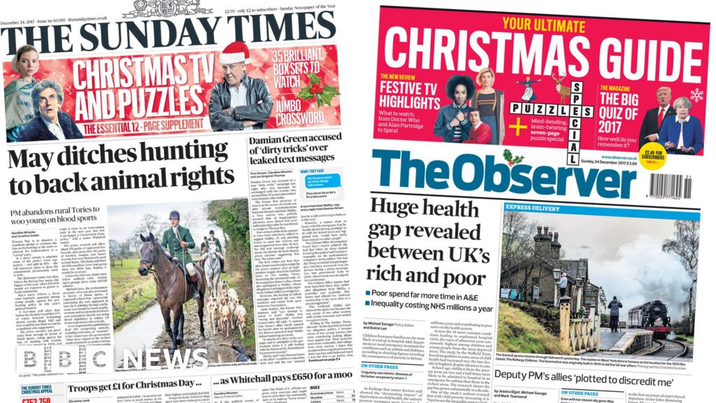 Newspaper headlines: Fox hunting U-turn and health wealth gap - BBC News