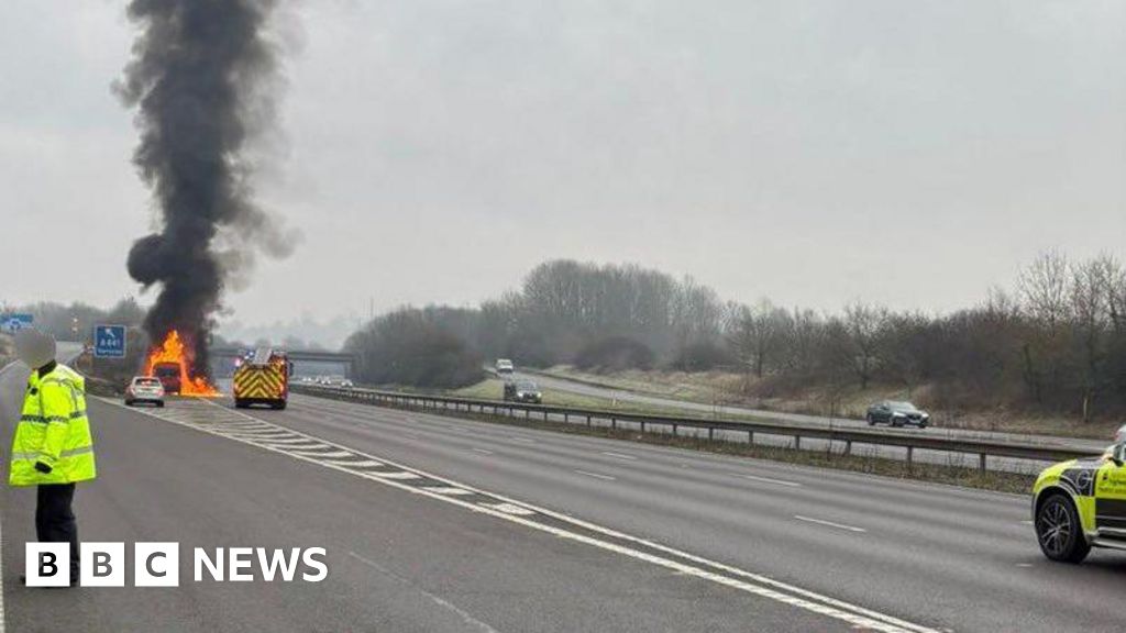 Camper van fire closes stretch of M42 in Worcestershire