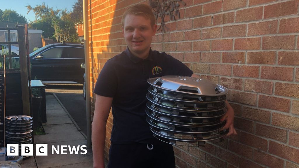 Boy needs storage for hubcap collection of more than 200 - BBC News