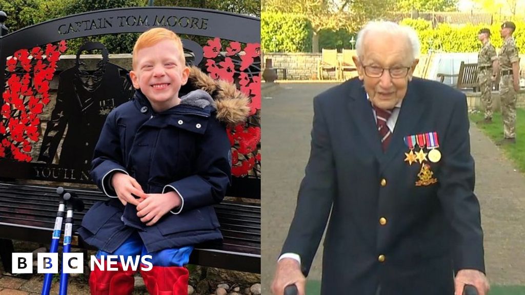 Captain Sir Tom Moore inspires boy with cerebral palsy to walk - BBC News