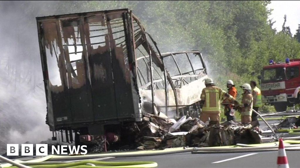 Germany bus crash: Emergency services at the scene - BBC News