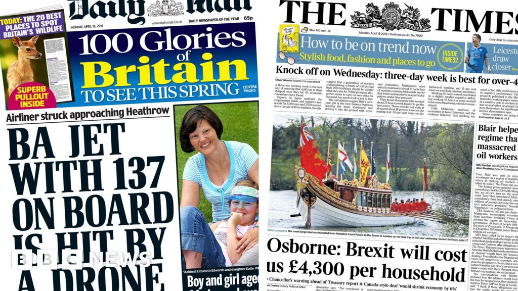Newspaper headlines: Drone fears and Treasury Brexit warnings - BBC News