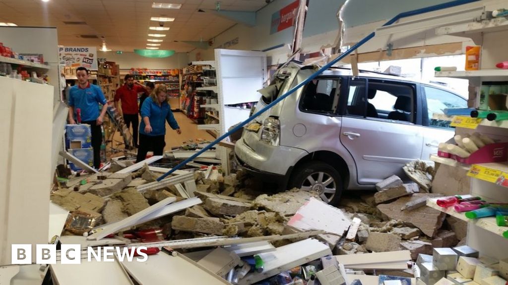 Omagh shoppers have lucky escape after car ploughs through shop - BBC News