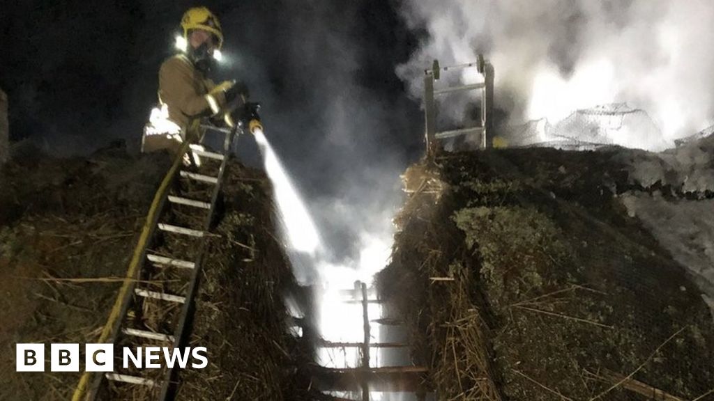 Crews tackle thatched roof fire and large heath blaze - BBC News