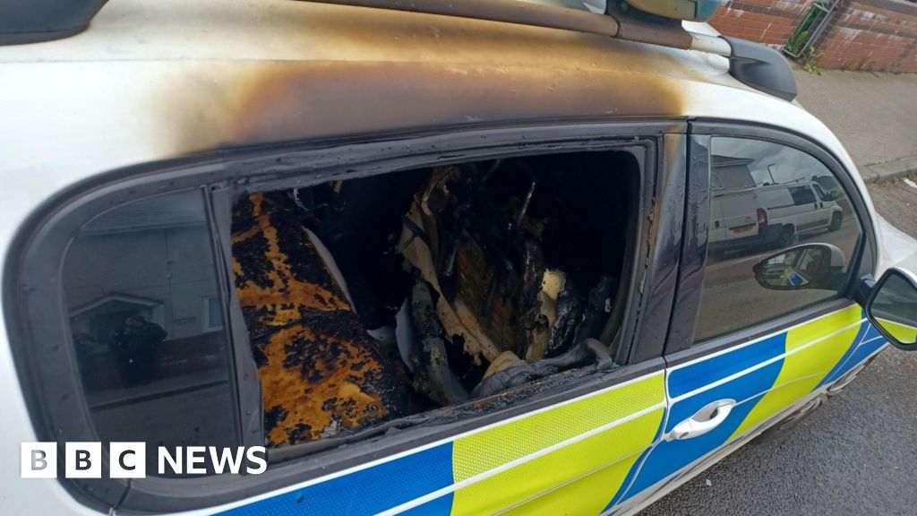 Police car set on fire in Stockton arson attack