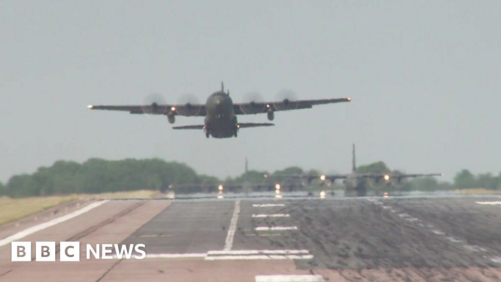 Watch RAF Hercules take off for UK retirement flypast - BBC News