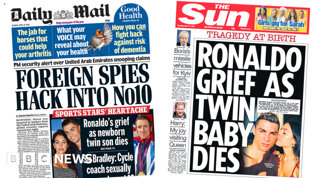 Newspaper headlines: 'Foreign spies hack No 10' and 'Ronaldo's grief ...
